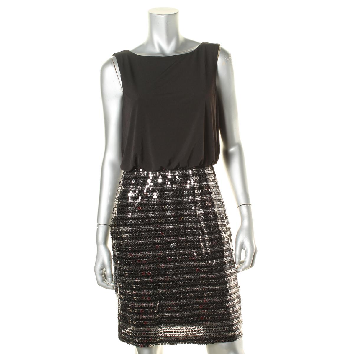 Calvin Klein Womens Black Blouson Sequined Party Cocktail Dress 4 Bhfo