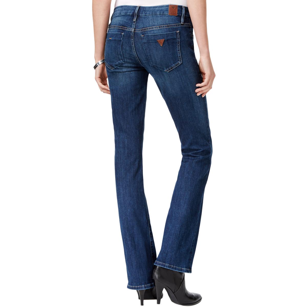 Guess Womens Navy Denim Mid Rise Slim Fit Bootcut Jeans 24 Short Bhfo