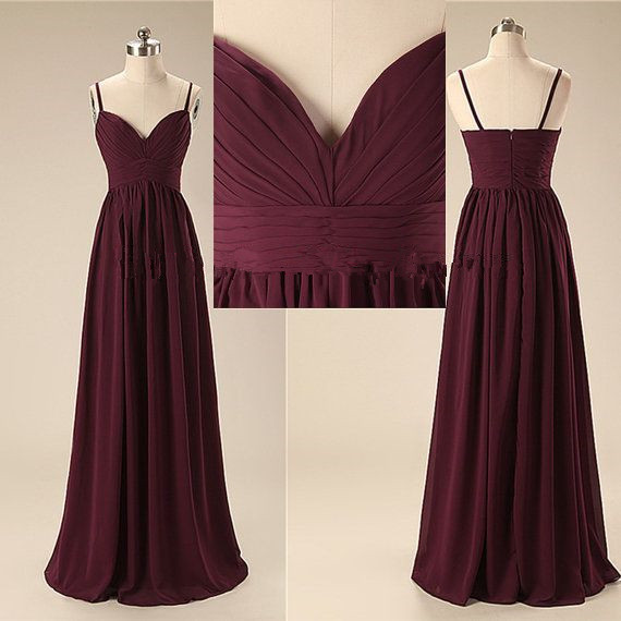 Spaghetti Straps Dark Burgundy Long Bridesmaid Dressesa Line