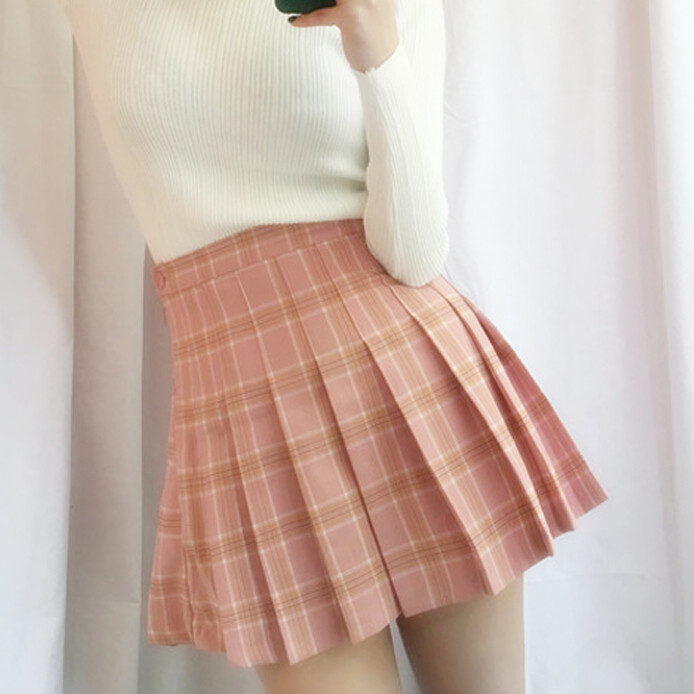 Koreas Sweet Grid Pleated Skirt Skirts · Women Fashion · Online Store
