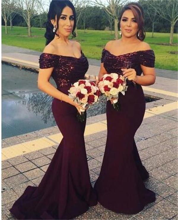 Maroon Bridesmaid Dress Stunning Sequin Bridesmaid Dress Off Shoulder