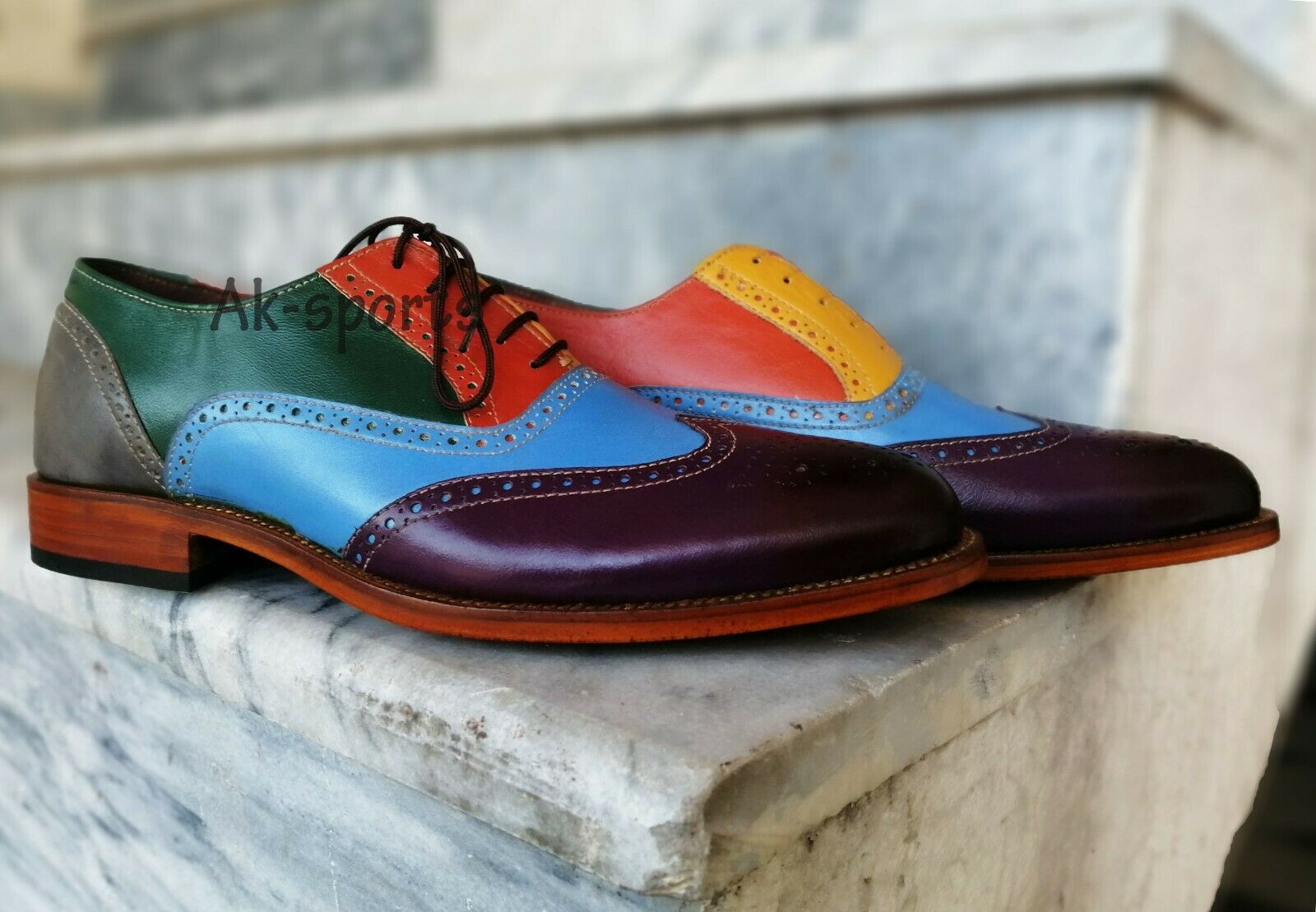 Multi Color Oxford Wing Tip Leather Shoes Men Dress Formal Brogues