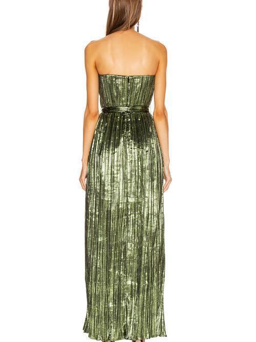 Jonathan Simkhai Metallic Plisse Strapless Gown Size 8 The Volte