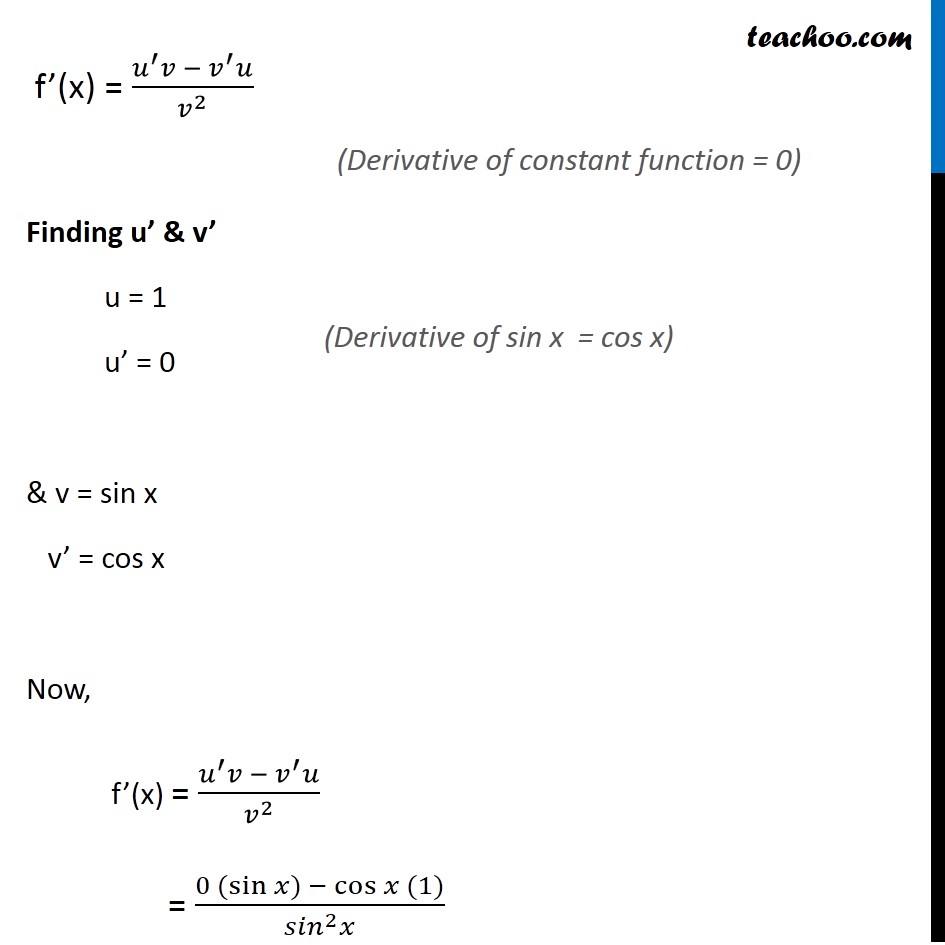 Ex 122 11 Find The Derivative Of Cosec X Teachoo Ex 122