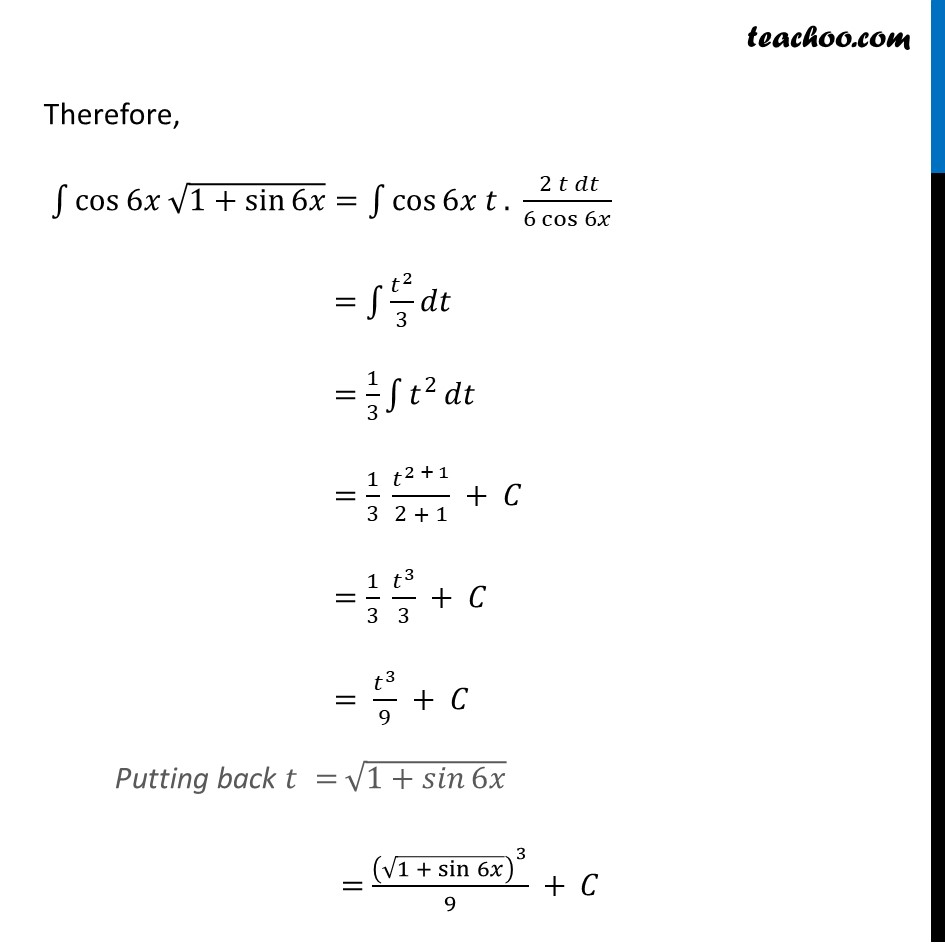 Example 35 Evaluate Integral Cos 6x Root 1 Sin 6x Dx