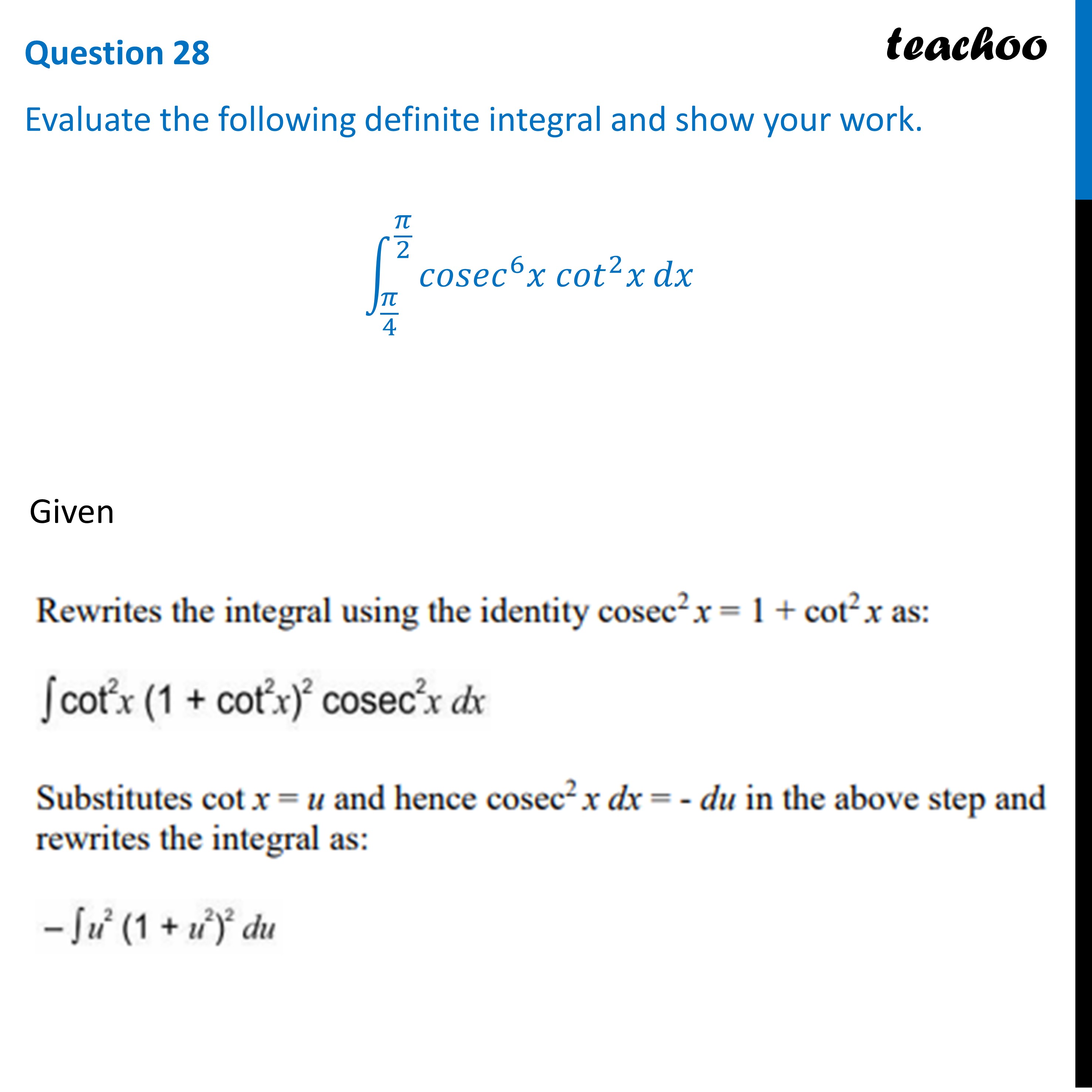 Maths Class 12 Evaluate The Following Definite Integral