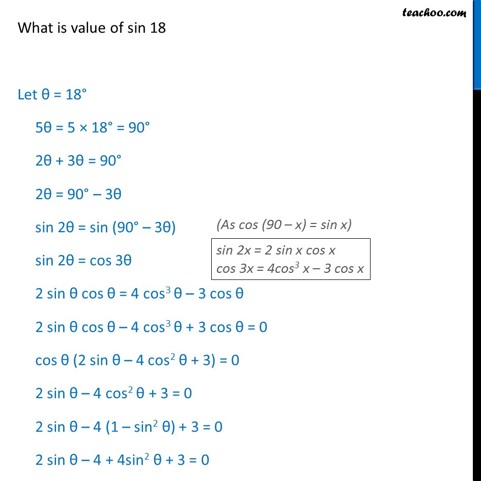 Find Values Of Sin 18° Cos 18° Cos 36° Sin 36° Sin 54° Cos 54°