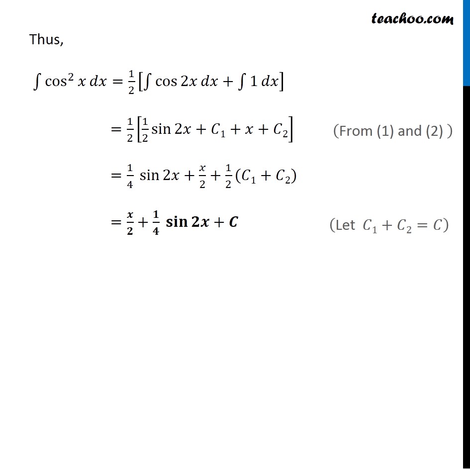 Example 7 I Find ∫ Cos2 Dx Integration Class 12 Examples