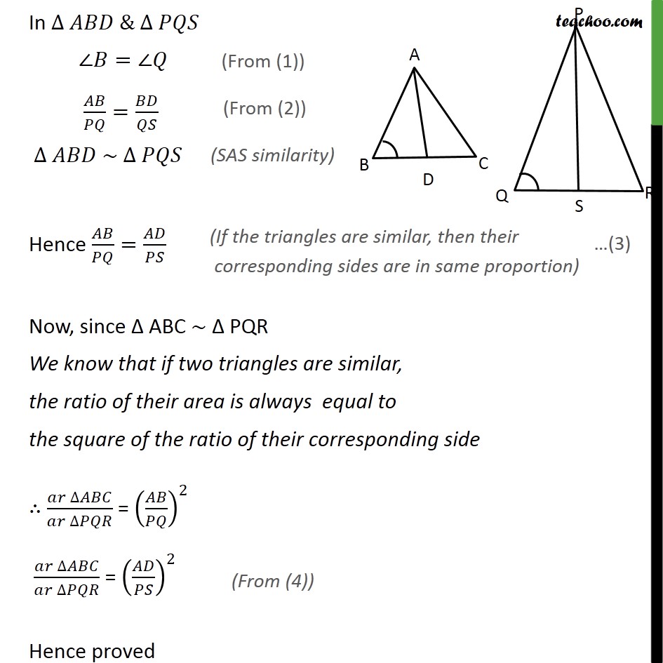 Question 6 Prove That Ratio Of Areas Of Two Similar Triangles