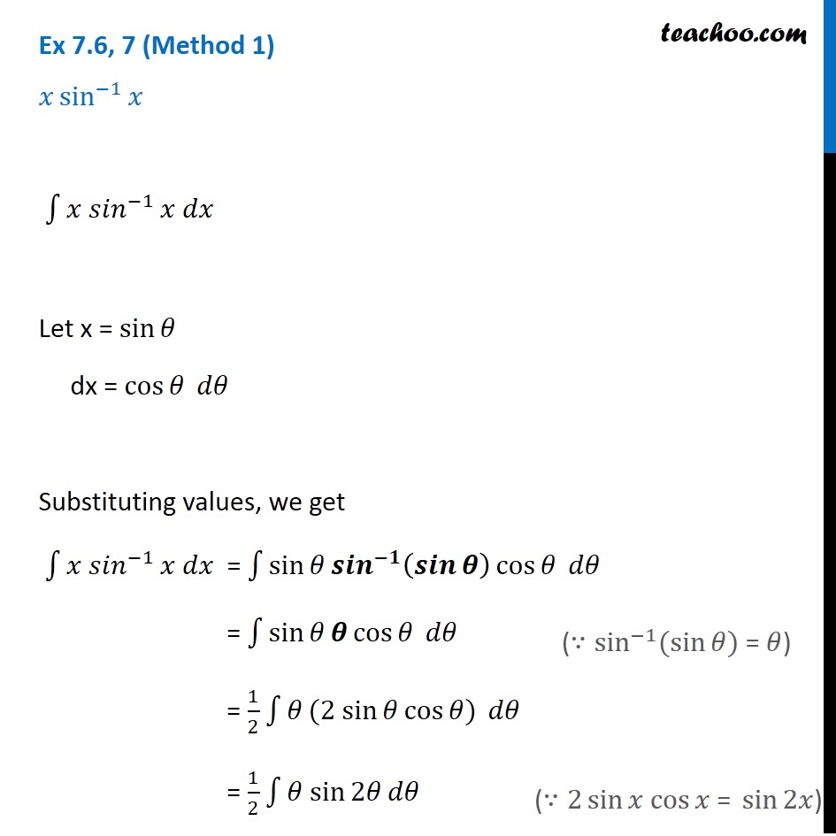 Integrate X Sin 1 X X Sin Inverse X Chapter 7 Class 12