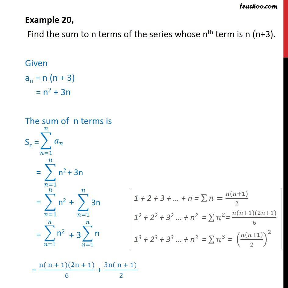 Question 7 Find Sum To N Terms Of Series Nth Term Is Nn 3