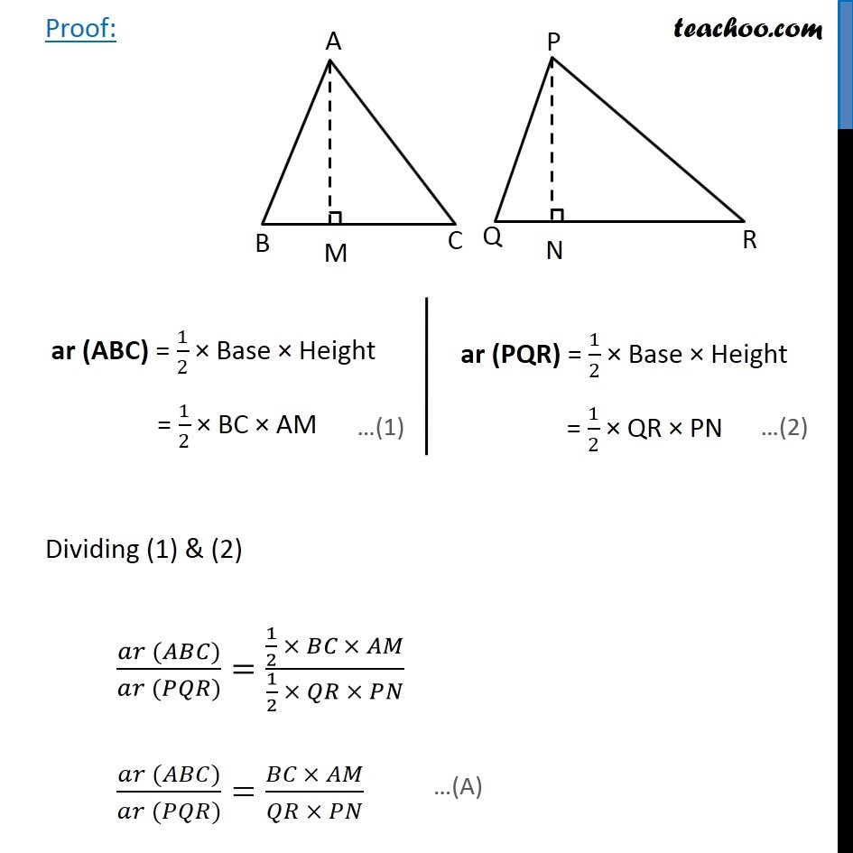 Theorem 66 Class 10 Prove That Ratio Of Areas Of 2 Similar Triangle