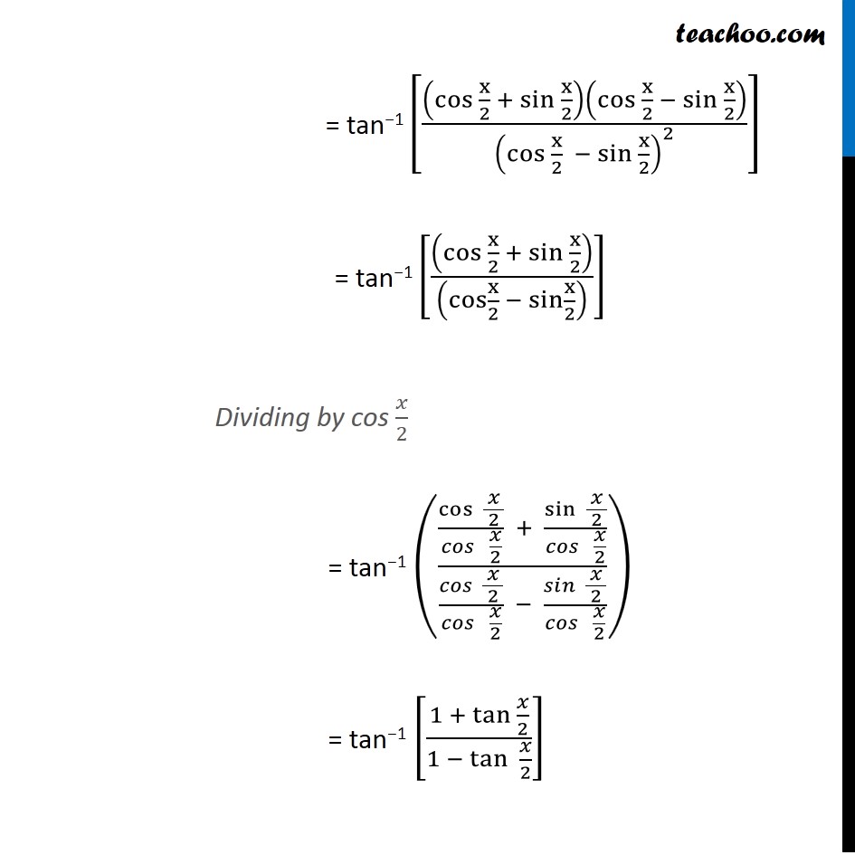 Example 5 Express Tan 1 Cos⁡x1 Sin⁡x Chapter 2 Inverse