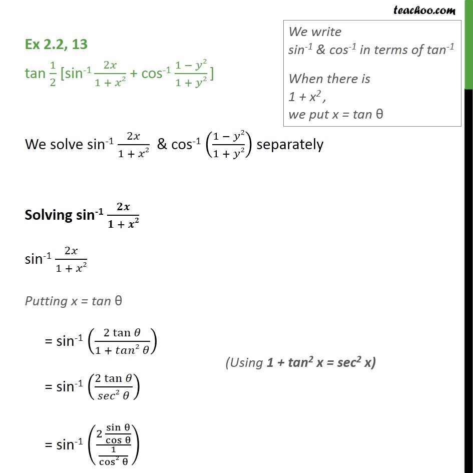 Ex 22 13 Inverse Trigonometry Tan 12 Sin 1 2x1x2