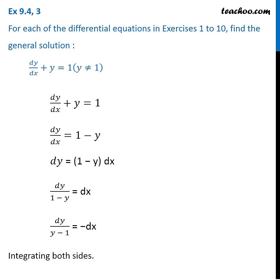 Ex 93 3 Find General Solution Dydx Y 1 Class 12