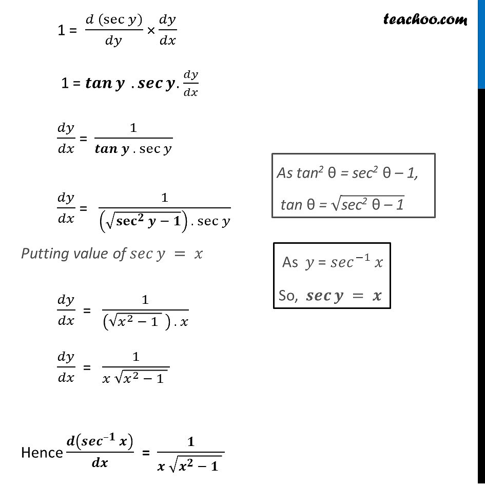 Derivative Of Sec 1 X Sec Inverse X Teachoo With Video