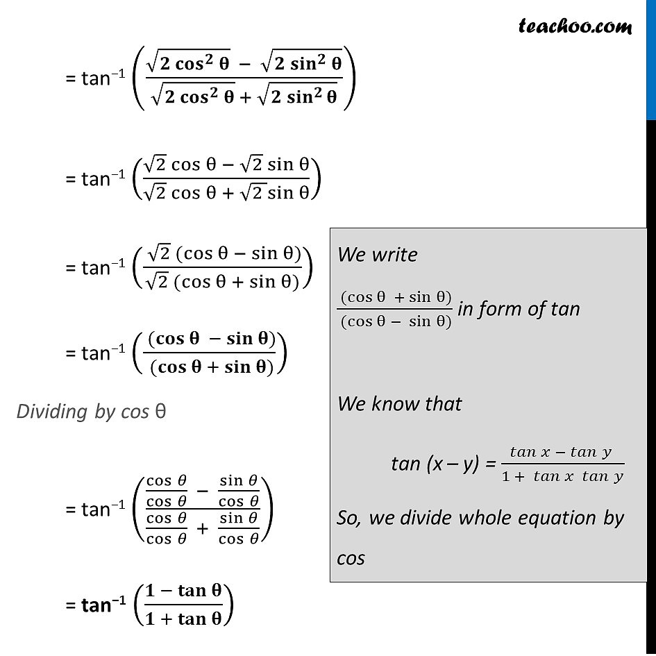 Misc 10 Chapter 2 Class 12 Inverse Trigonometry Tan 1 √1 X