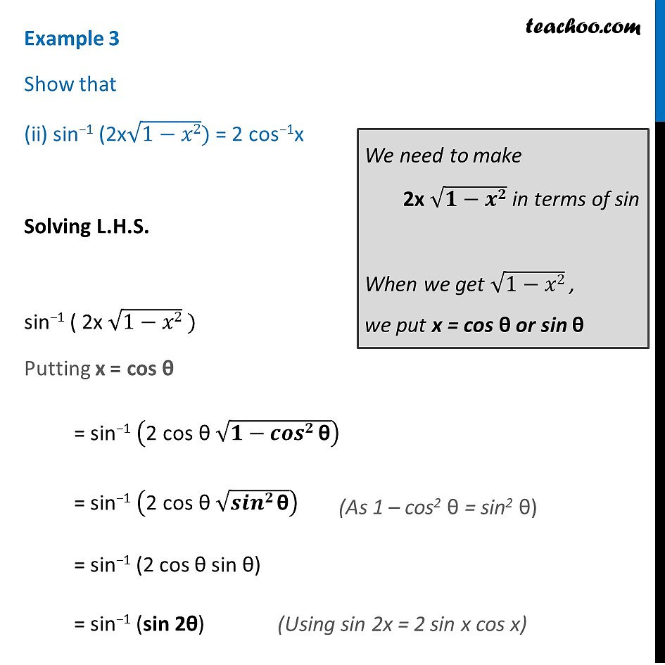 Show That Sin 1 2x √1 X2 2 Cos 1 X Inverse Trigonometry