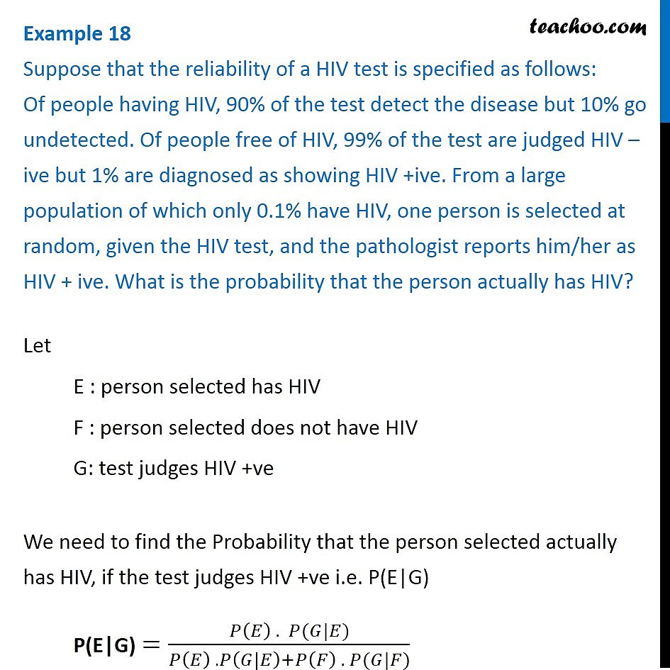 Example 18 Suppose Reliability Of A Hiv Test Is People