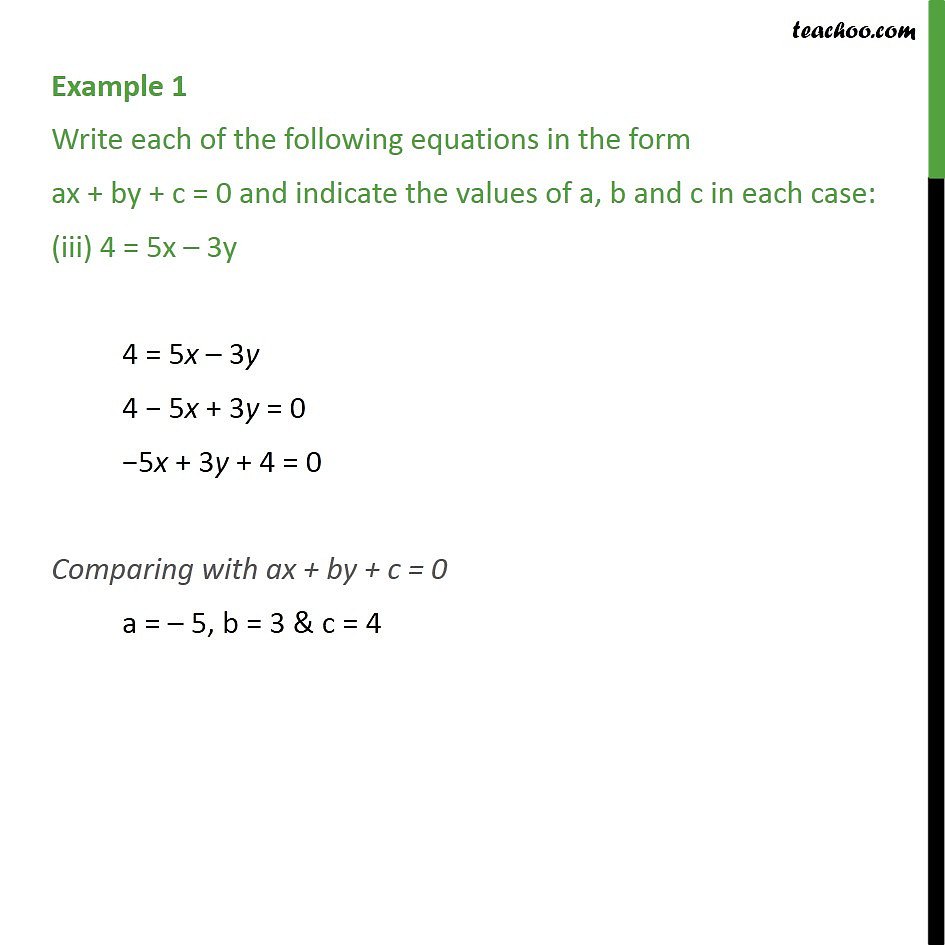 Example 1 Write Equation 4 5x 3y In Form Of Ax By C 0 And