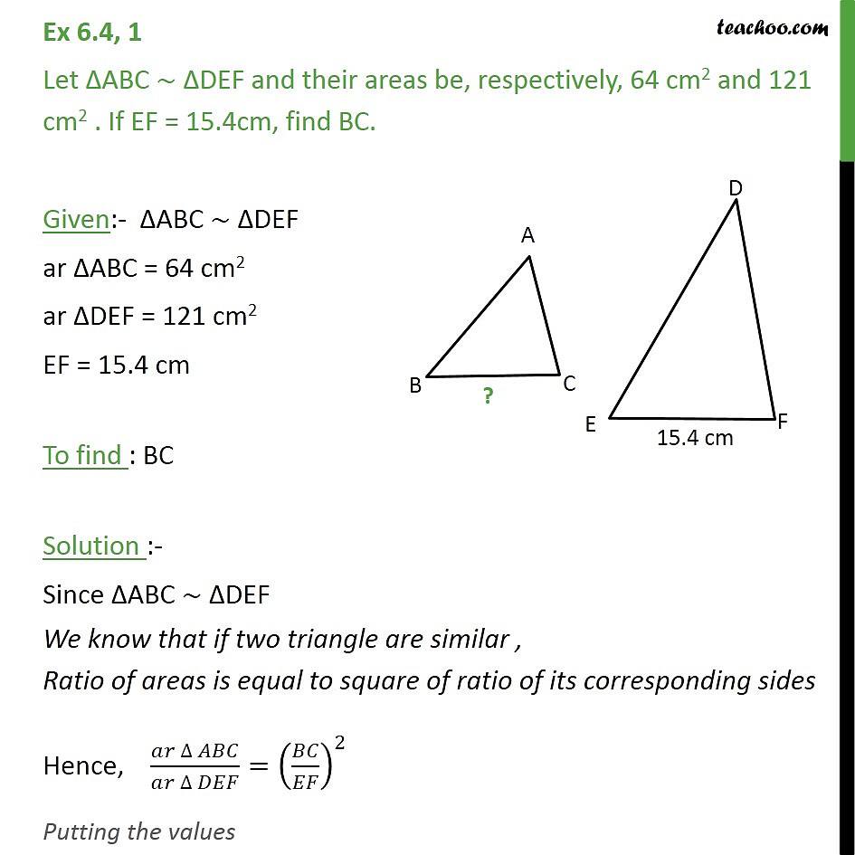 Ratio Of Areas Of Two Similar Triangles Activity