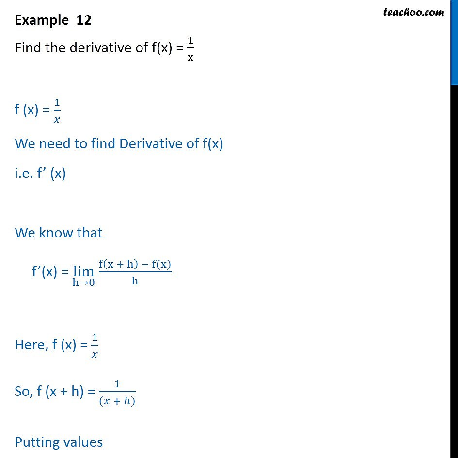 Example 12 Find Derivative Of Fx 1x Class 11 Derivatives By