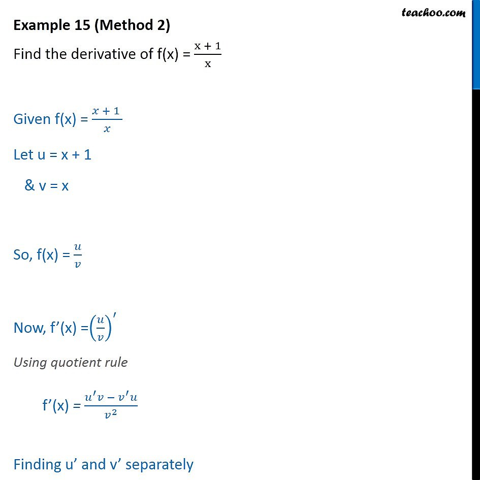 Example 15 Find Derivative Of Fx X 1 X Teachoo