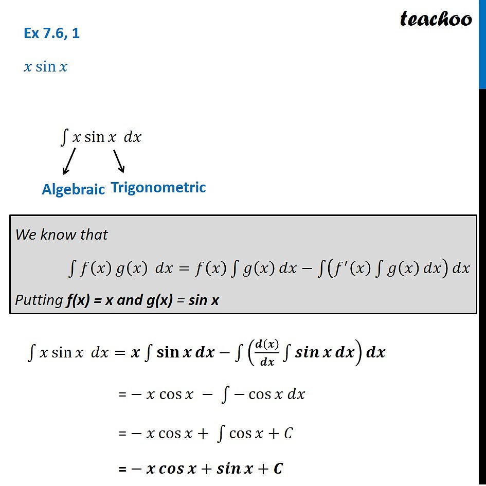 Ex 76 1 Find Integration Of X Sin X Chapter 7 Class 12