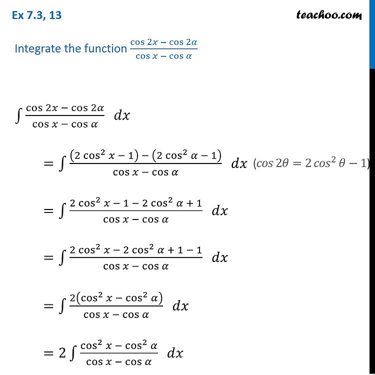 Ex 73 13 Integrate Cos 2x Cos 2a Cos X Cos A Integration U