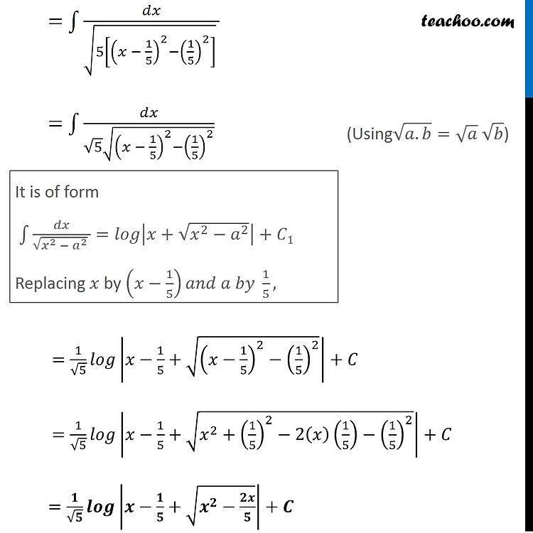 Example 9 Iii Find The Integral ∫ Dx√5x2 2x Teachoo