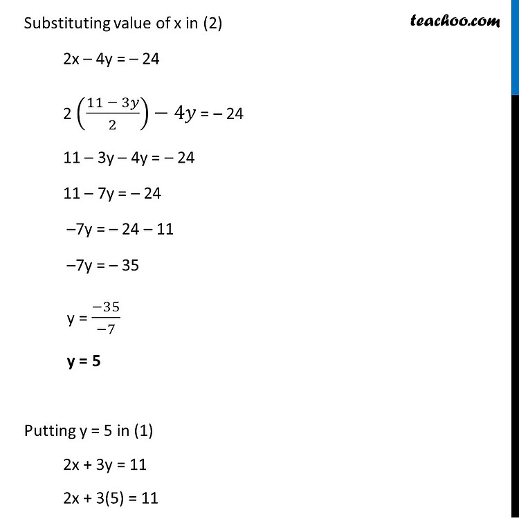 Ex 32 2 Solve 2x 3y 11 And 2x 4y 24 And Hence Find M For