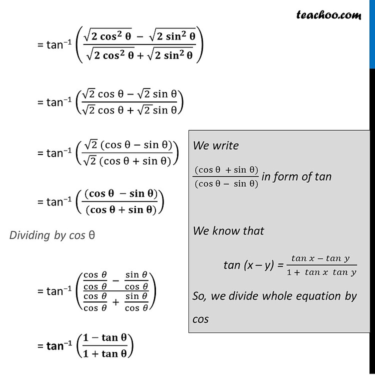 Misc 10 Chapter 2 Class 12 Inverse Trigonometry Tan 1 √1 X