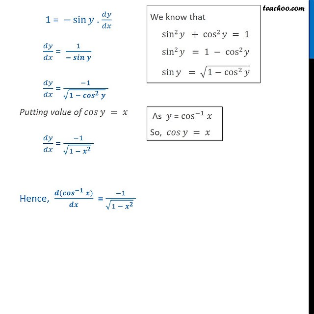 Find The Derivative Of Cos 1 X Cos Inverse X Teachoo