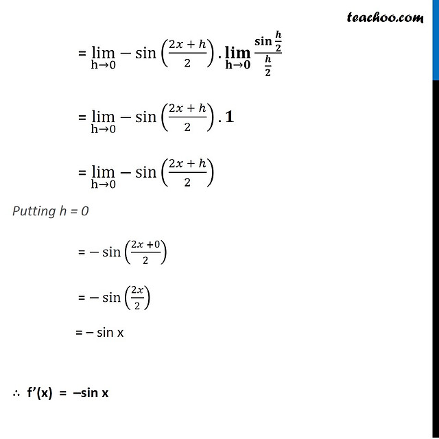 Ex 122 10 Find Derivative Of Cos X From First Principle Teachoo