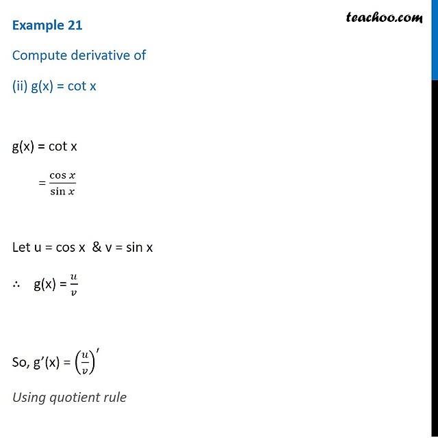 What Is The Derivative Of Sin 2x And Cot X Teachoo Examples