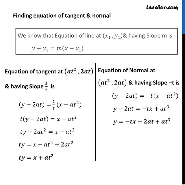 Question 22 Find Equations Of Tangent And Normal To Parabola