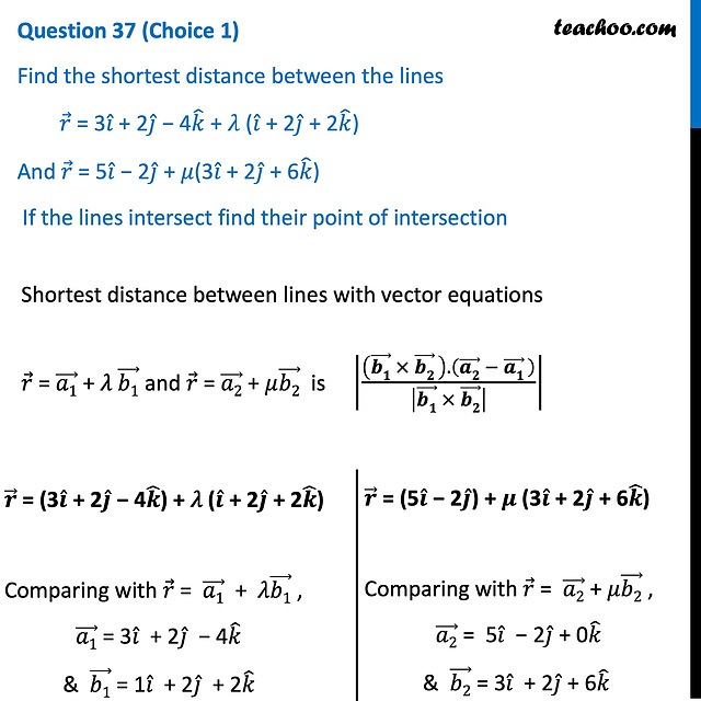 Find Shortest Distance Between Lines R 3i 2j 4k I 2j 2k