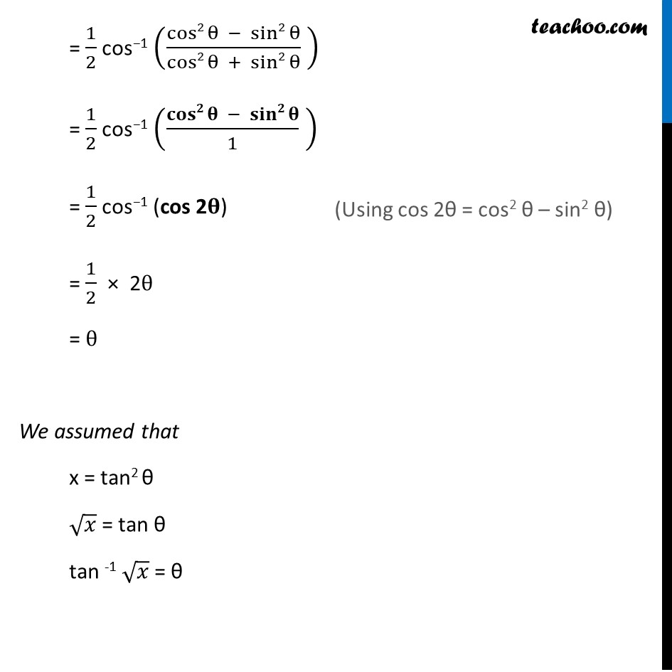 Misc 8 Prove Tan 1 Root X 12 Cos 1 1 X1 X