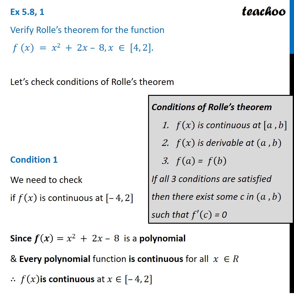 Question 1 Verify Rolles Theorem For Fx X2 2x 8