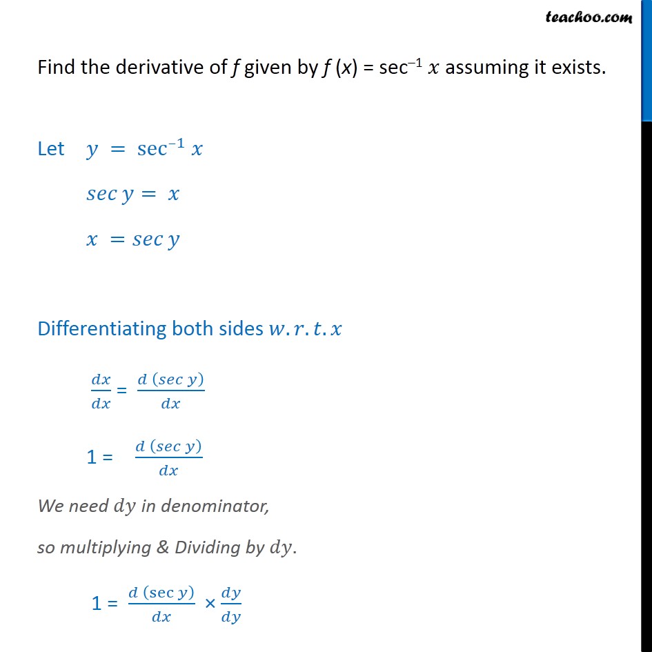 Derivative Of Sec 1 X Sec Inverse X Teachoo Finding Derivative O