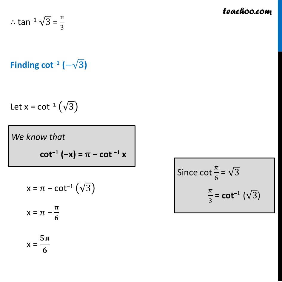 Find Tan 1 Root 3 Cot 1 Root 3 Inverse Trigo Mcq Teachoo