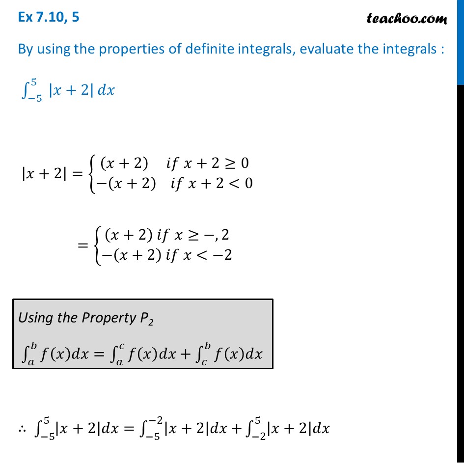 Ex 710 5 Using Properties Of Definite Integrals X 2 Dx