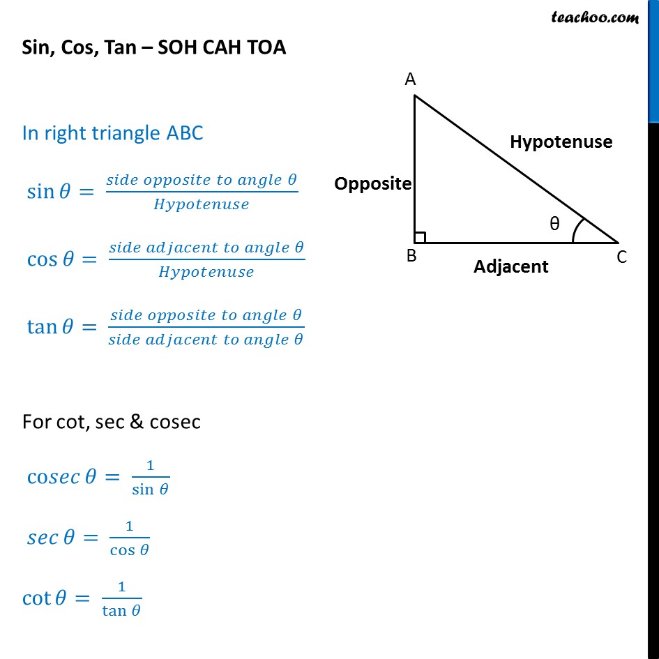 What Are Sin Cos Tan Sohcahtoa With Examples Teachoo