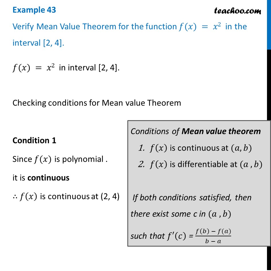 Verify Mean Value Theorem For Fx X2 In Interval 2 4 Teachoo