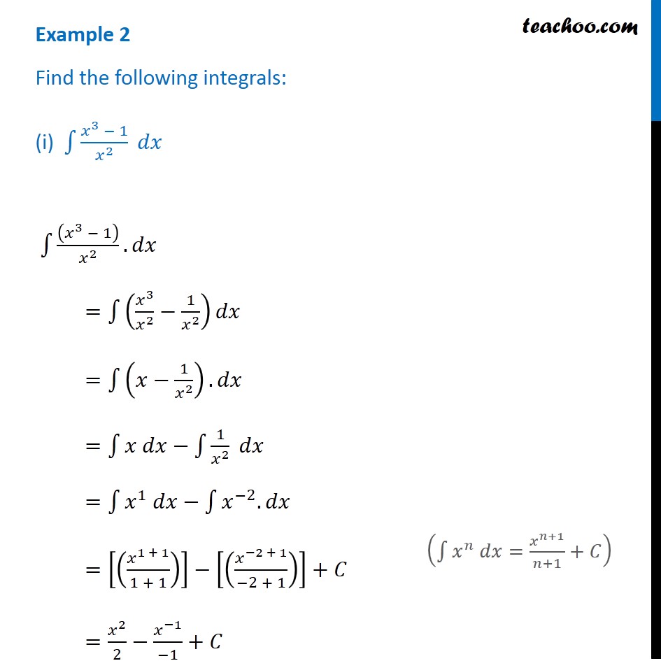 Example 2 I Find Integral ∫ X3 1 X2 Dx Class 12 Maths