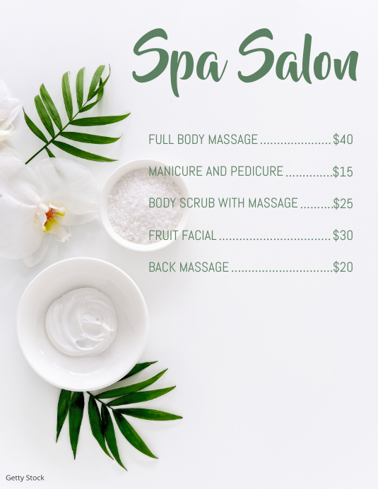 Spa Menu Template Postermywall