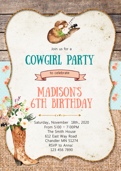 Cowgirl Birthday Party Invitation Template Postermywall