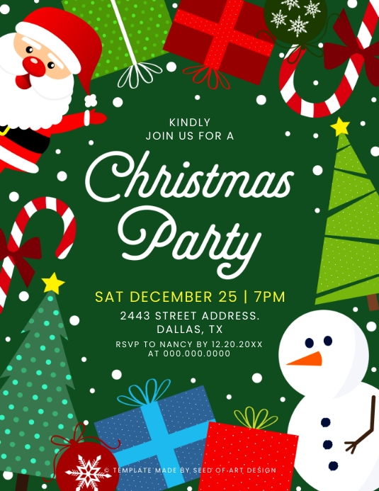 Cute Green Christmas Holiday Party Invitation Postermywall