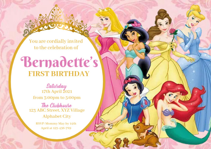 Disney Princess Birthday Invitation Template Postermywall