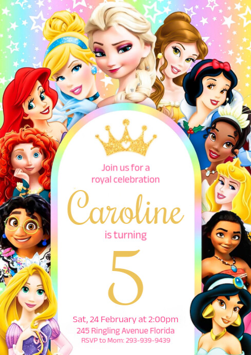 Disney Princess Birthday Invitation Template Postermywall